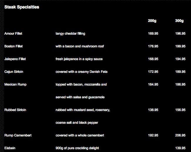 Menu at Thunder Gun restaurant, Johannesburg, 281 Beyers Naude Drive ...