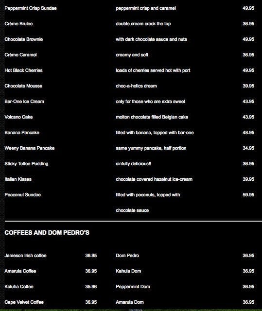Menu at Thunder Gun restaurant, Johannesburg, 281 Beyers Naude Drive ...
