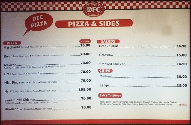 Speisekarte von DFC, Pretoria, 41 Axle Street