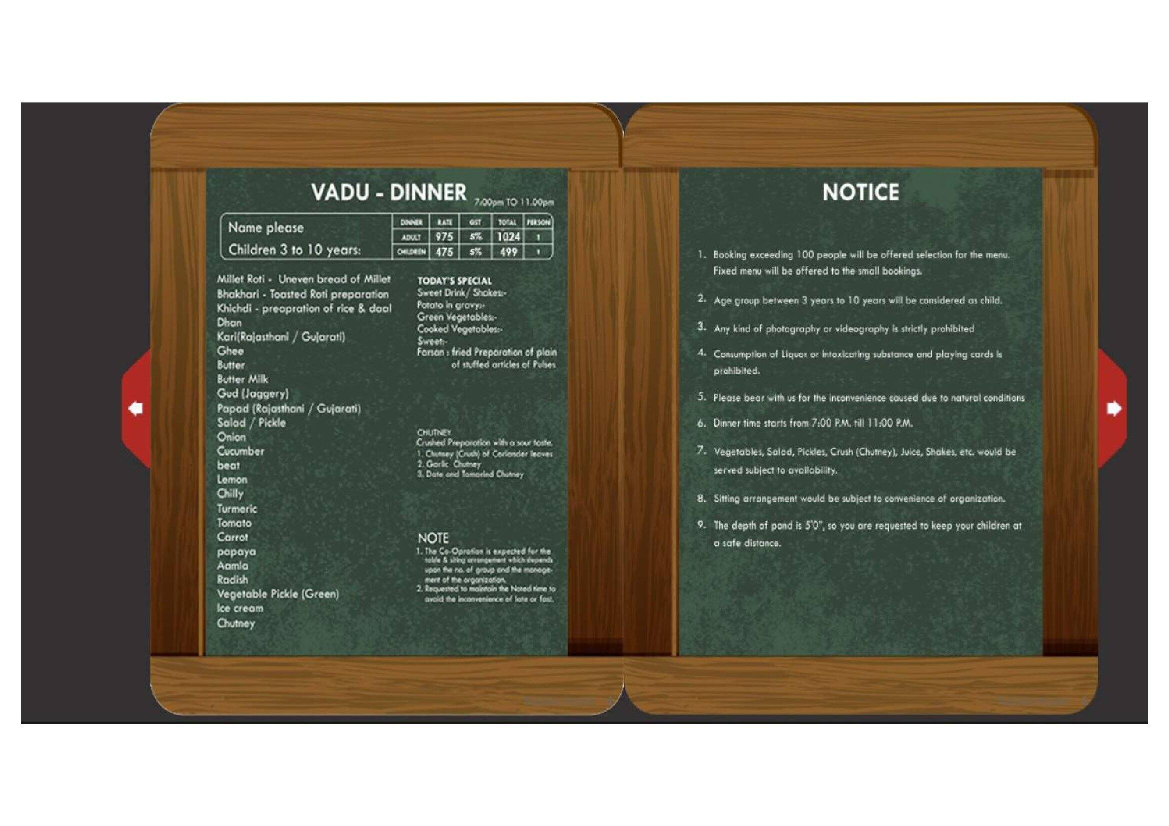 Menu of Rajwadu, Vejalpur, Ahmedabad