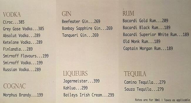 Menu at Opium Bar by the Roof, Indore, Infiniti Hotel and Spa