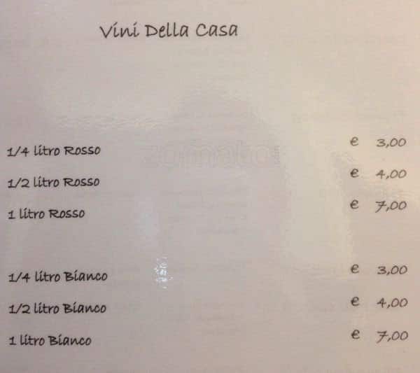 Menu at Osteria da Checco restaurant, Rome