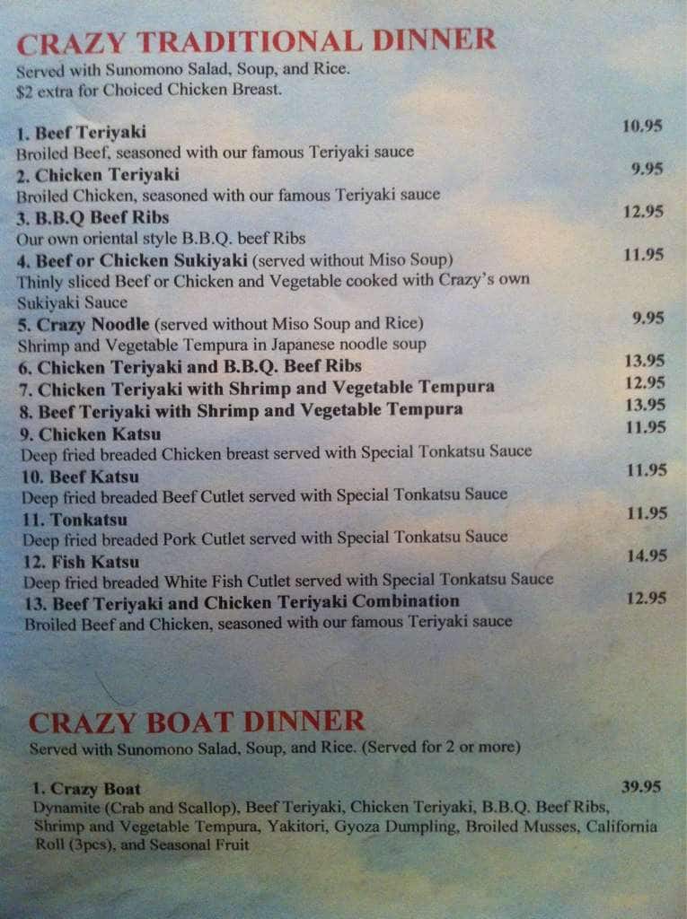 Crazy Tokyo Sushi Menu, Menu for Crazy Tokyo Sushi, Woodland Hills, Los ...