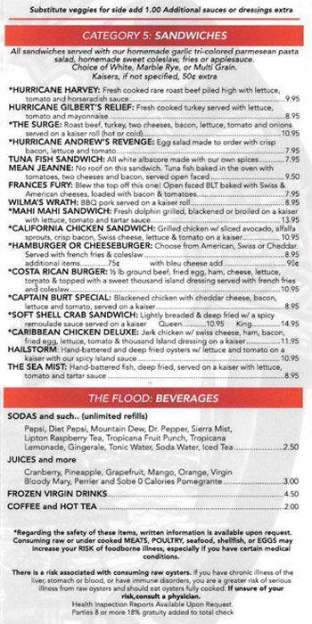 Menu at Hurricane Alley restaurant, Boynton Beach, 529 E Ocean Ave