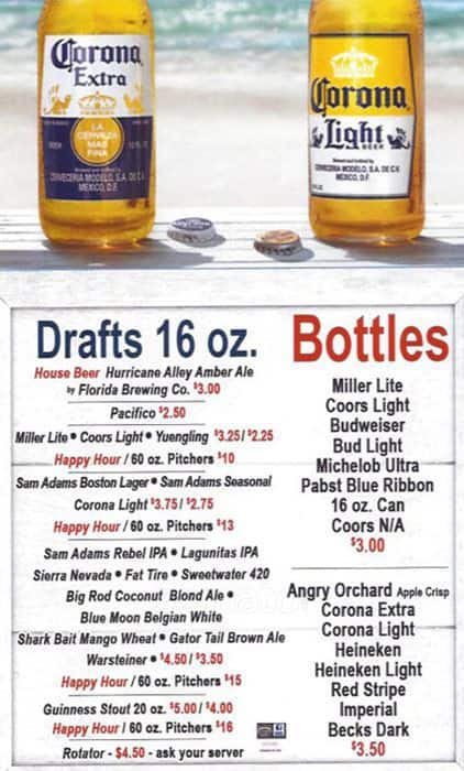 Menu at Hurricane Alley restaurant, Boynton Beach, 529 E Ocean Ave
