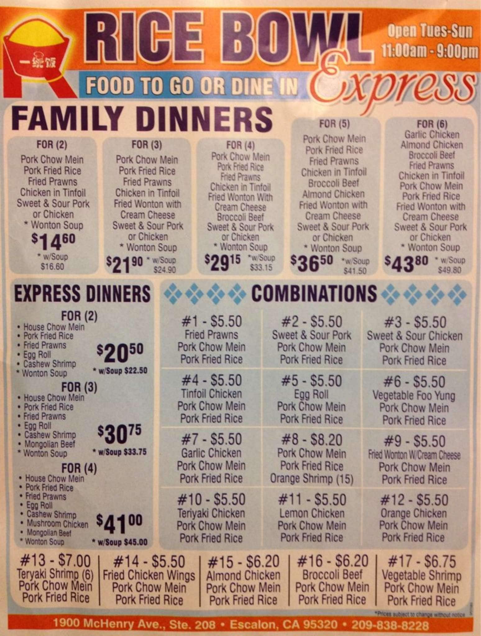 Rice Bowl Express Menu Menu For Rice Bowl Express Escalon Stockton Rice Bowl Express Menu Menu For Rice Bowl Express Escalon Stockton