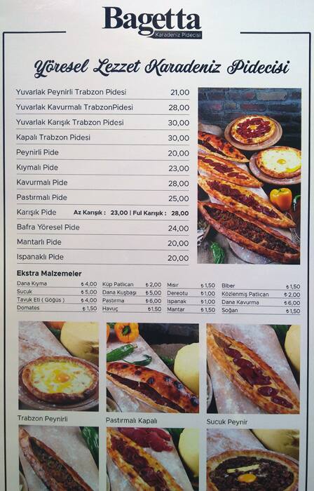 Menu at Bagetta Bakery & Cafe, Istanbul