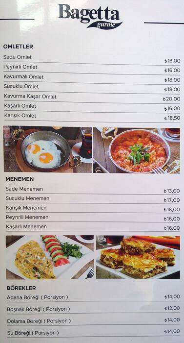 Menu at Bagetta Bakery & Cafe, Istanbul