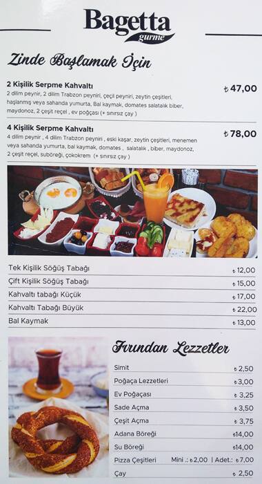 Menu at Bagetta Bakery & Cafe, Istanbul