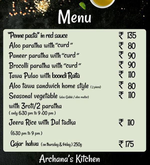 Menu of Archana Kitchen, Sector 33, Gurgaon