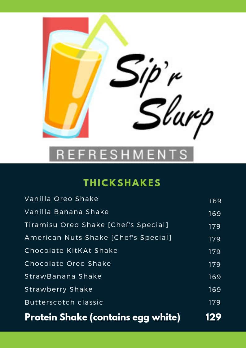 Menu of Sip'R Slurp, Narayanguda, Hyderabad