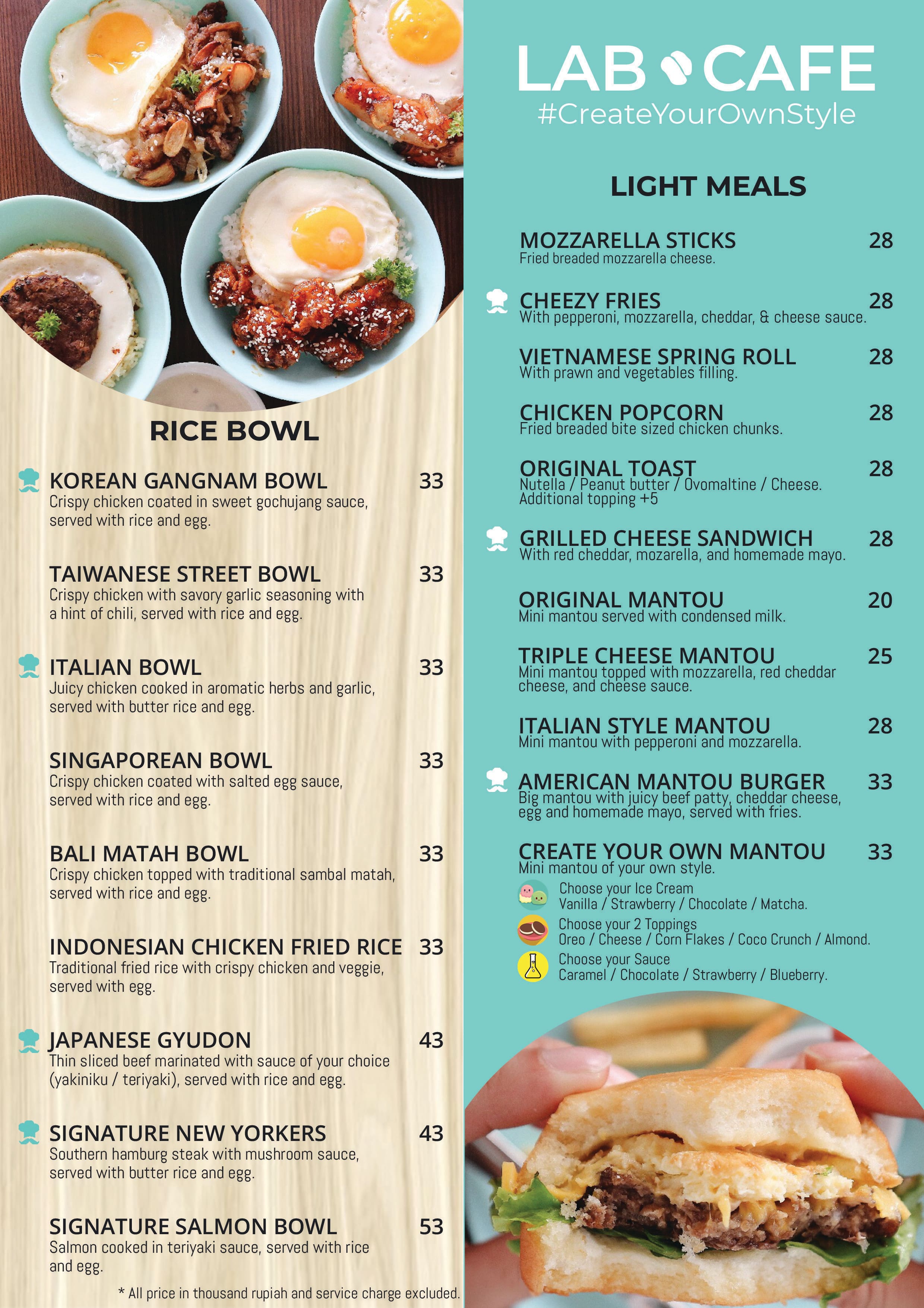 Menu at Lab Café cafe, Curug Sangereng