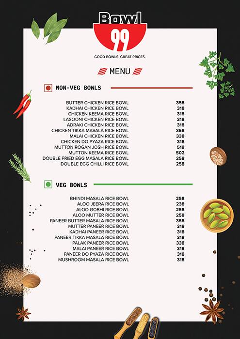 Menu of Bowl 99, Whitefield, Bangalore