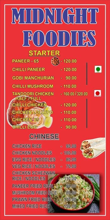 Menu of Midnight Foodies, Mandaveli, Chennai