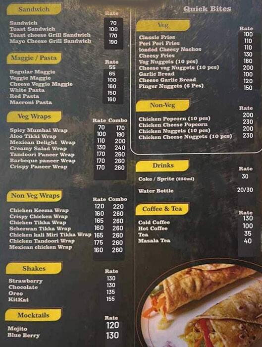 Menu of Roast Cafe, Virar, Mumbai