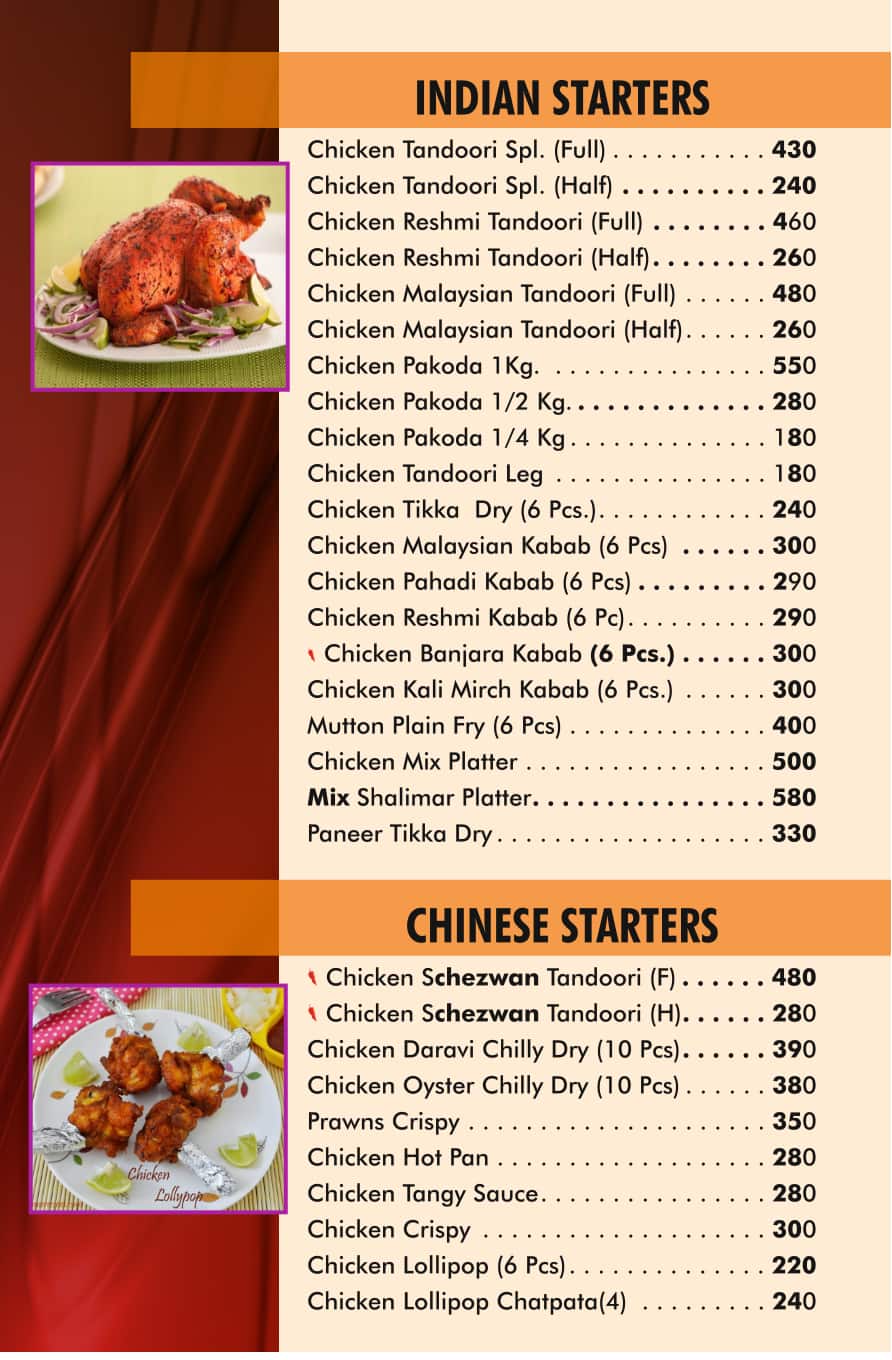 Menu of Shalimar Hotel, Kurla, Mumbai
