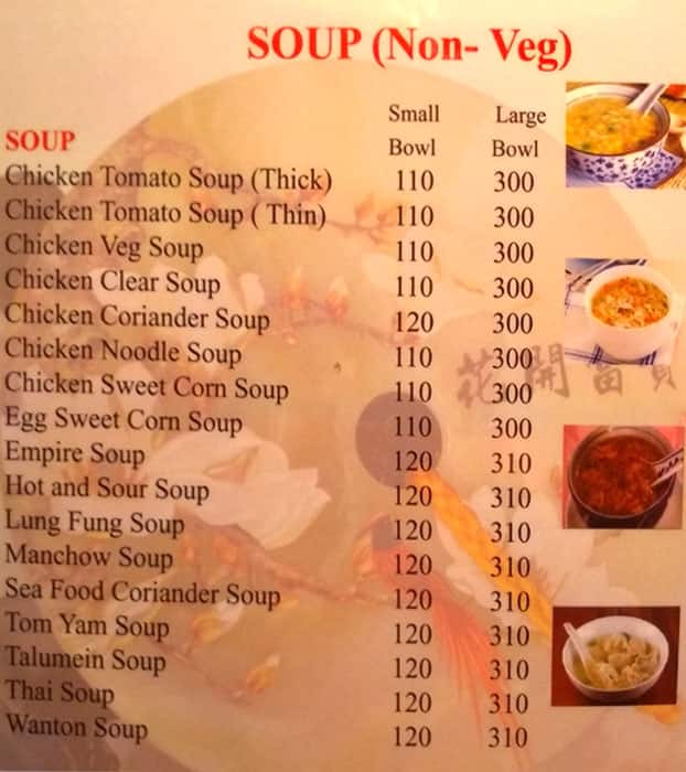 Menu of Golden Empire, Tangra, Kolkata