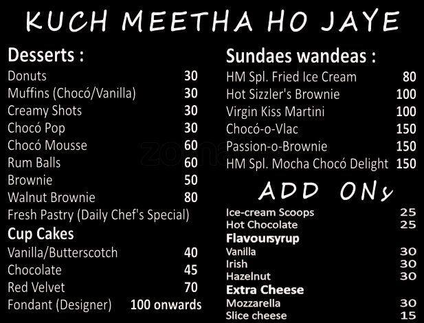 Menu at Hugs With Mugs, New Delhi