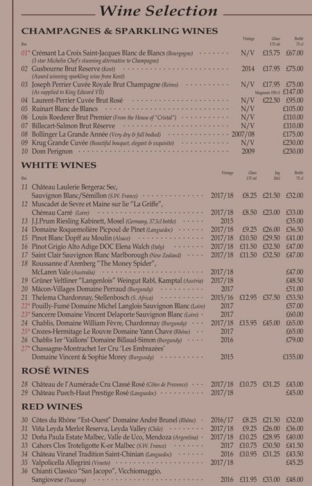 Menu at Rules restaurant, London