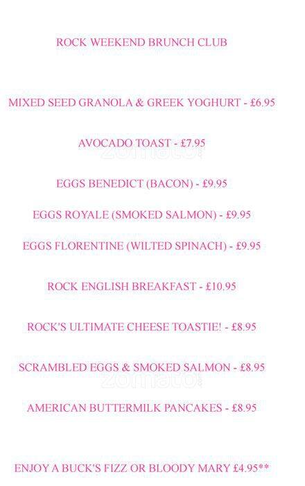 Menu at Rock & Rose restaurant, Richmond