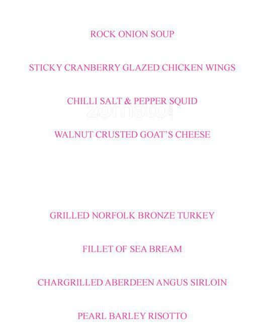 Menu at Rock & Rose restaurant, Richmond