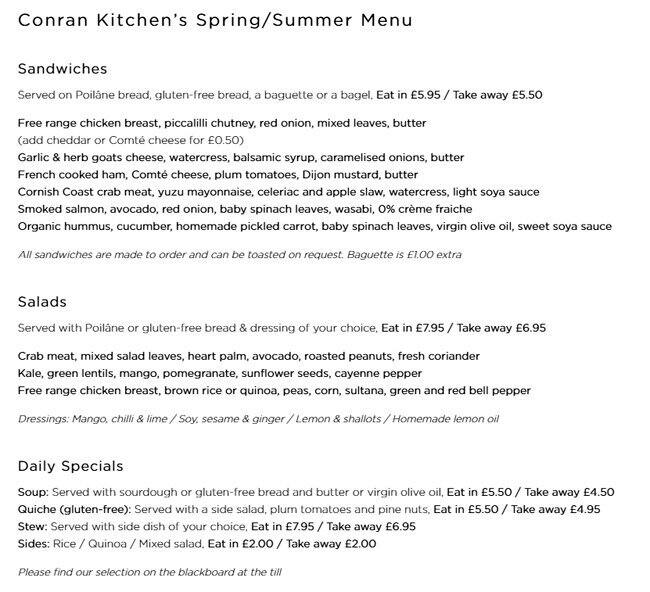 Conran Kitchen Menu, Menu for Conran Kitchen, Marylebone, London ...