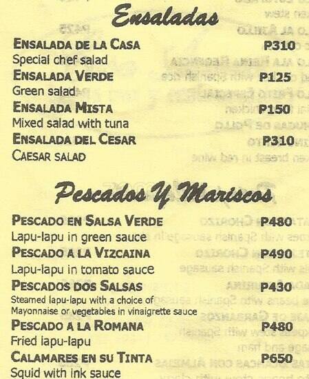 Menu at Casa Armas restaurant, Makati, 132 Jupiter Street