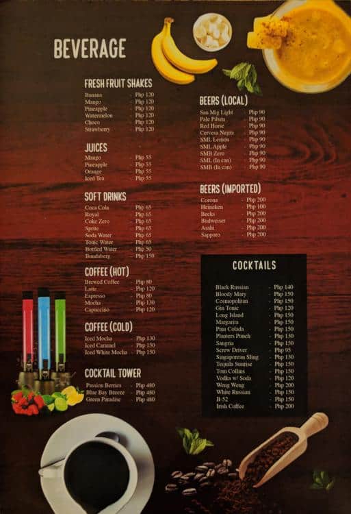 Menu at Swagman Hotel Manila restaurant, Manila, 411-A Flores Street