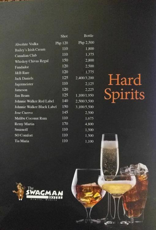 Menu at Swagman Hotel Manila restaurant, Manila, 411-A Flores Street