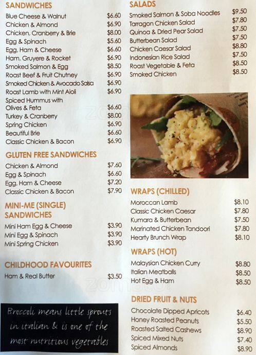 Menu at Cargo, Wellington