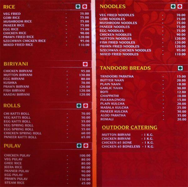 Menu at Cook's Corner, Chennai