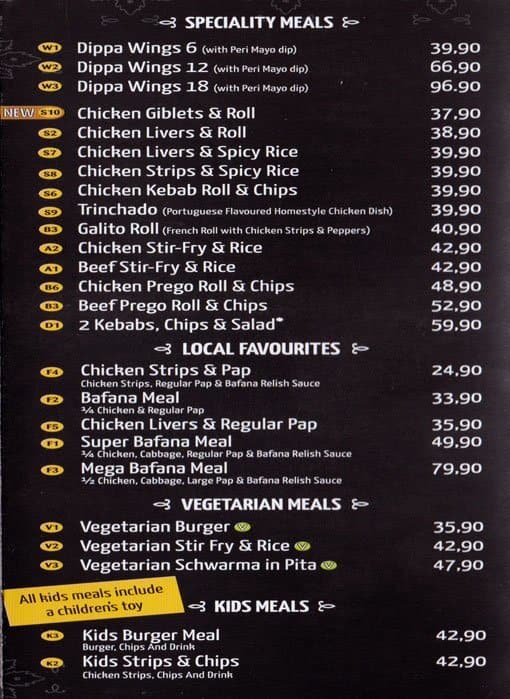 Menu at Barcelos, Pretoria, Blu Valley Mall