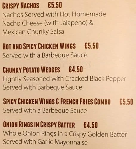 Menu at O'Reilly's bar, Dublin, Tara Street Station