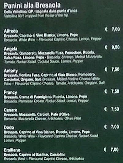 Menu da De Santis ristorante, Milano, Corso Magenta