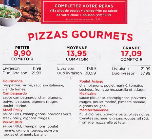 Menu au Pizza La Différence (Masson-Angers) pizzeria, Gatineau, Rue de ...