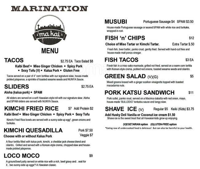 Marination Ma Kai Menu, Menu for Marination Ma Kai, West Seattle ...