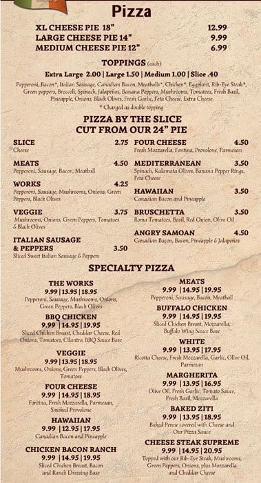 Menu at Uncle Louie's Pizza Lounge pizzeria, Wilmington