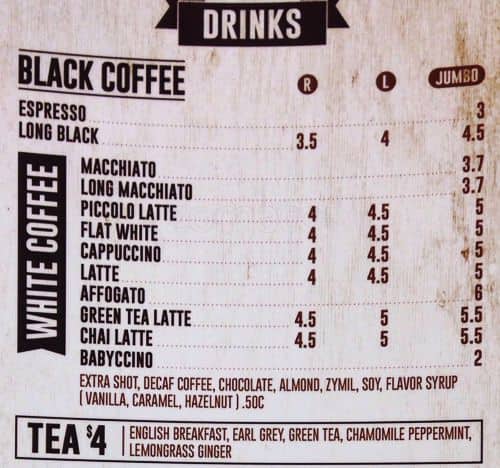 Menu at Caffe Cherry Beans cafe, Broadbeach Waters, Pacific Fair