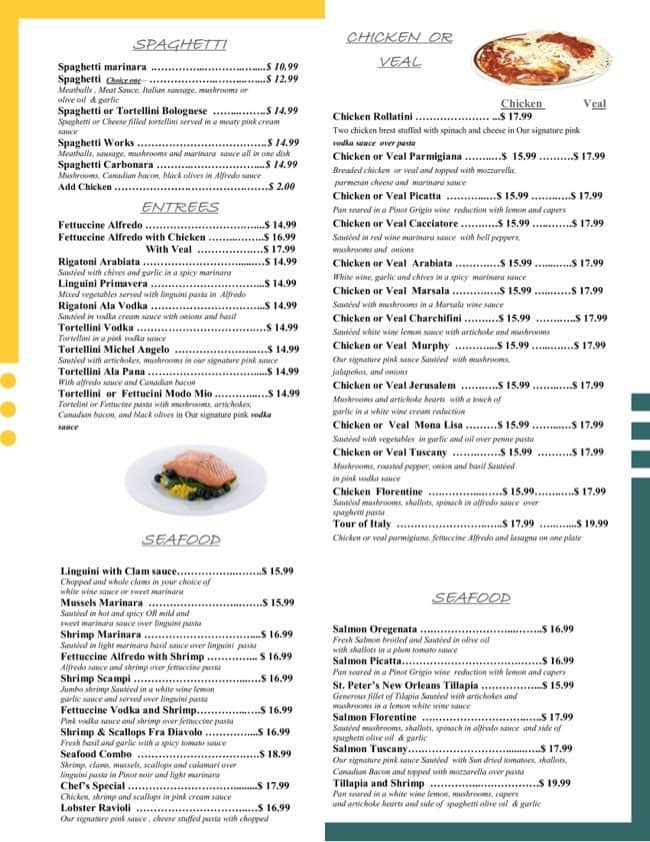 Menu at Tuscany Italian Bistro pizzeria, Richardson