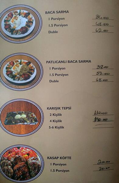Menu at Baca Döner, Istanbul