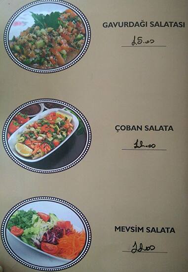 Menu at Baca Döner, Istanbul