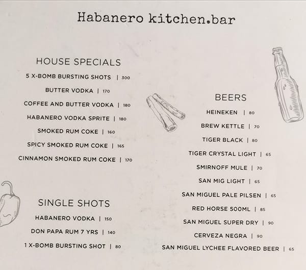 Menu at Habanero Kitchen Bar, Quezon City, Araneta Center