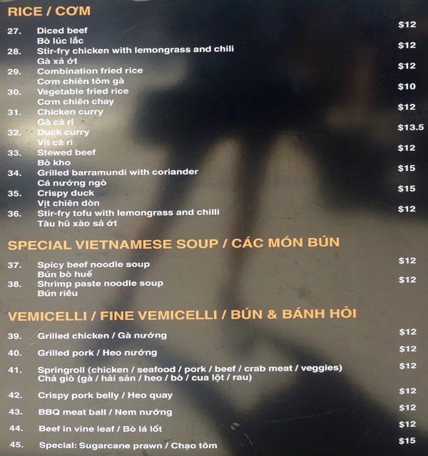 Menu at 181 Bar, Footscray