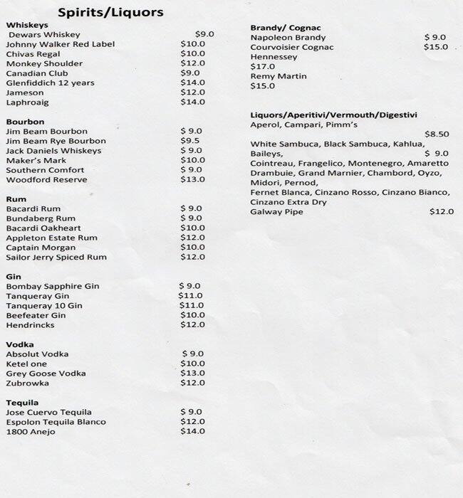 Menu at 181 Bar, Footscray