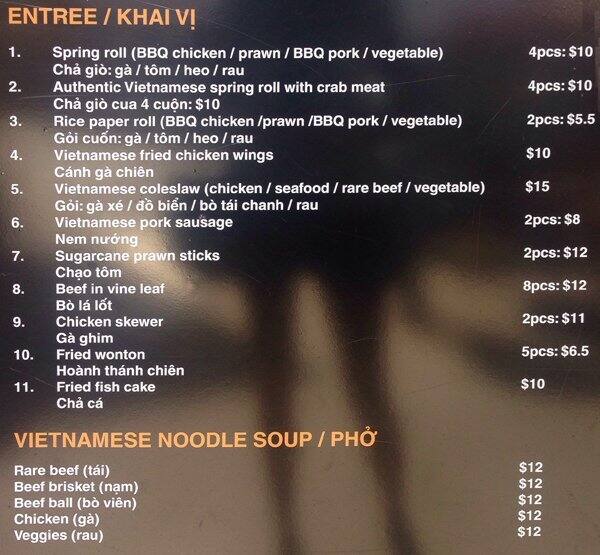 Menu at 181 Bar, Footscray