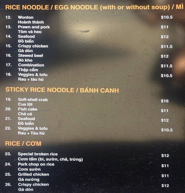 Menu at 181 Bar, Footscray