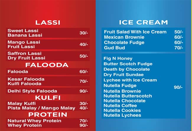 Menu of Lassi Shop, T. Nagar, Chennai