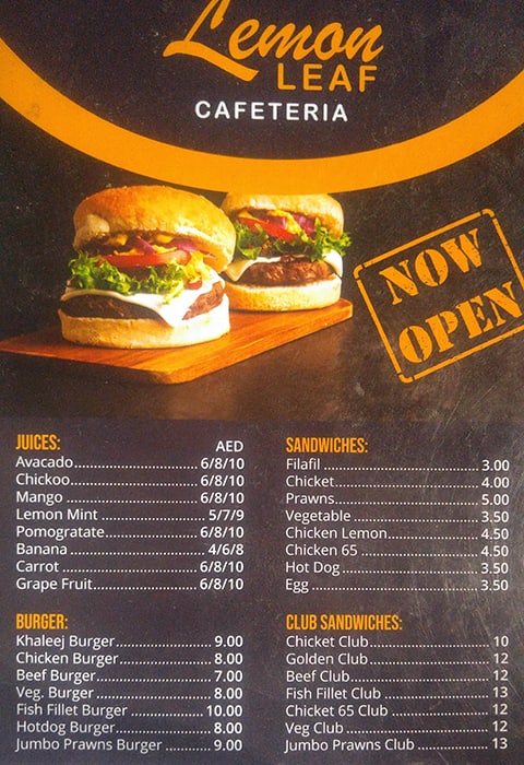 Menu at Lemon leaf restaurant, Abu Dhabi