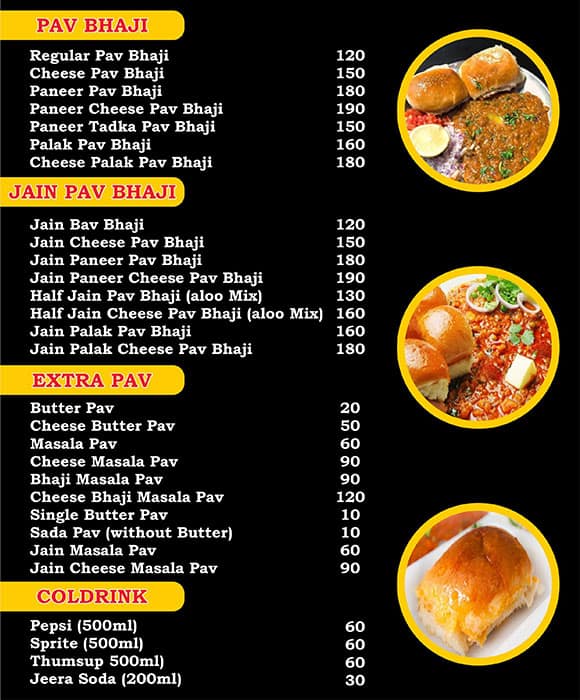 Menu of Amaya Pav Bhaji, Vile Parle West, Mumbai