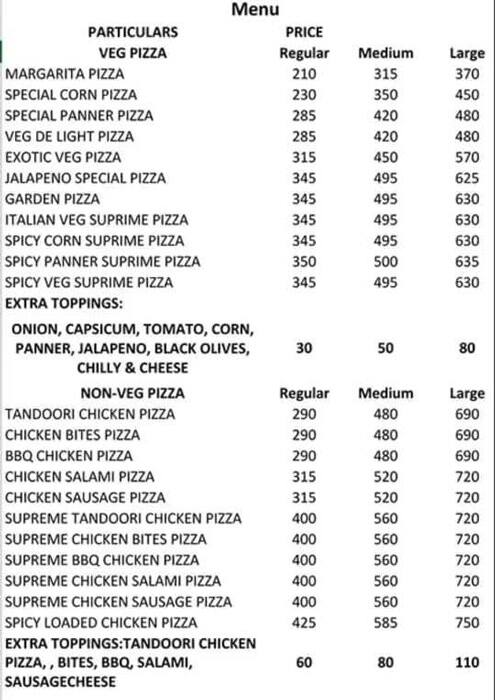 Menu at Indian Pizza House, Kolkata
